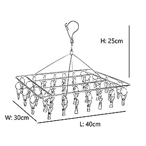 2 Pack Stainless Steel Sock Drying Rack with 72 Clips, Swivel Wind-Proof Hook Clothes Hanger Dryer for Sock, Underwear, Bra, Laundry Accessories