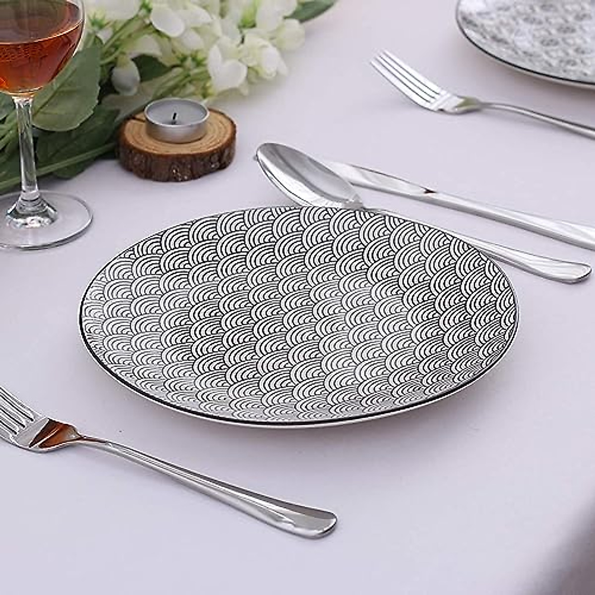 IHIPPO Dinnerware Set Unbreakable, Dishwasher Safe 4-Pieces 4 Design Japanese Style Dinner Plates and Bowls Set Porcelain Dessert Plate Set Hand Painted Kitchen Dessert/Salad/Fruit Plate Set