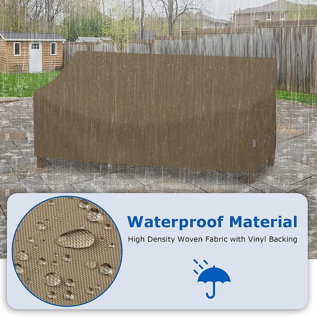 SunPatio Outdoor Couch Cover 80 Inch, Heavy Duty Waterproof 3-Seater Patio Sofa Cover with Seam Taped, Fade & Wind & Rip Resistant Patio Bench Cover for Outdoor Furniture, 80" L x 36" W x 30" H, Taupe