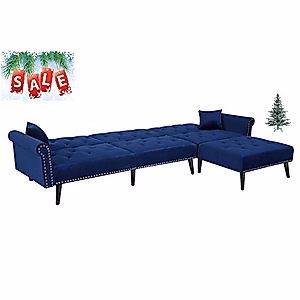 Zushule Convertible Sectional Couch with Chaise Lounge for Living Room, comfy Velvet fabric L-Shaped reversible reclining sofa with 3 seats and pillows, for small apartment and spaces - (Navy Blue)