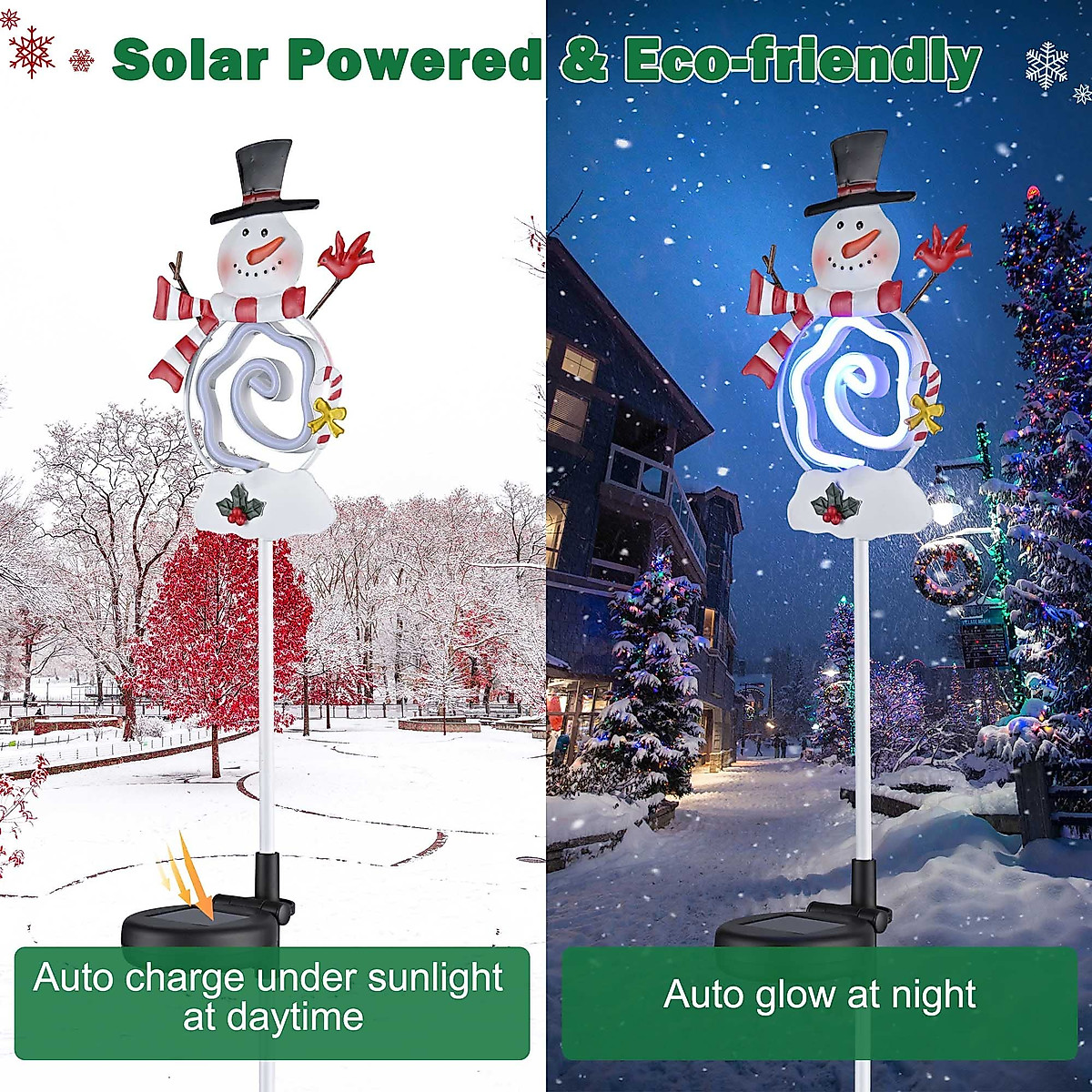 Yescom 8 Packs Solar Snowman Stake Lights Christmas Decor Solar Pathway Lights Waterproof Solar Stakes Lights for Outdoor Patio Garden