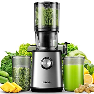 GDOR Cold Press Juicer with 4.25'' Feed Chute, Masticating Juicer Machines Fits Whole Fruits and Vegetables, Self Feeding Slow Juicer with Low Noise, Silver