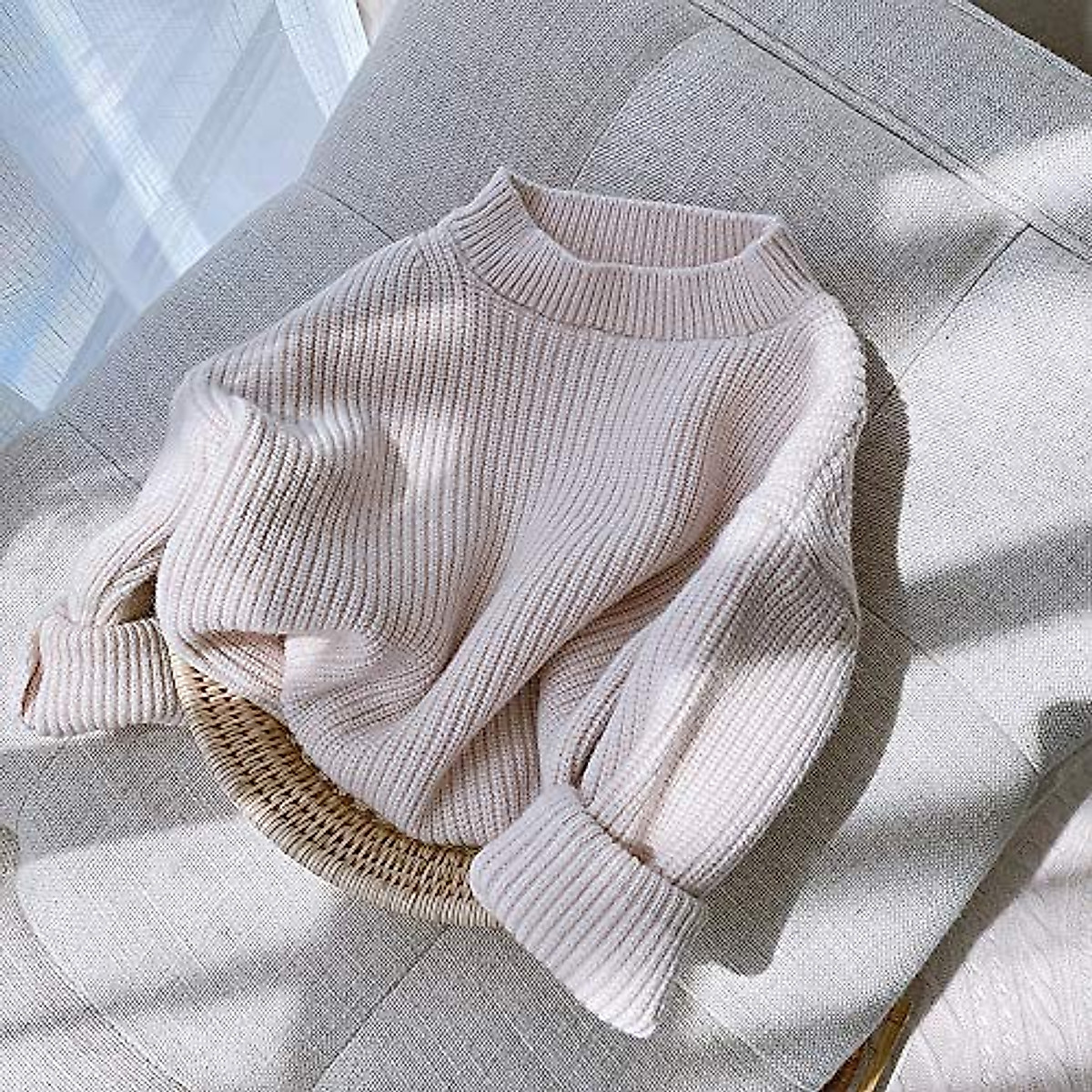 HEZIOWYUN Newborn Baby Girls Boys Knit Sweater Long Sleeve Knitted Sweaters Fall Winter Warm Crewneck Pullover for Toddler Clothes (Pale Pink, 6-12 Months)