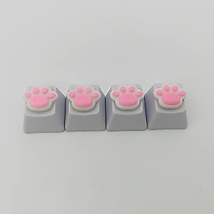 YupYay 4 Pack Custom OEM R4 Keycaps PBT Mechanical Keyboard Keycaps Cute Cat Paw Key Cap Kawaii Gaming Keycaps for Mechanical Keyboard with Keycap Puller (White Base)