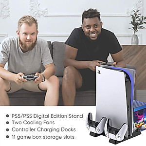 Tobo Cooling Stand for PS5 Dual Controller Charging Stand Charging Dock Vertical Stand for PS5 Playstation5 Digital Edition/Ultra HD Disc Edition with 11pcs Game Rack Organizer TD-385GA