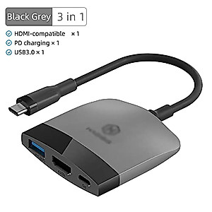 SHYPT Multi-Function Portable Docking Station USB C to 4K HDMI-Compatible USB 3.0 PD for MacBook Pro (Color : Black Grey)