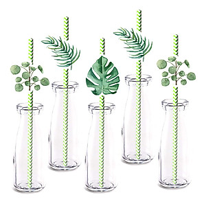 Greenery Party Straw Decor, 24-Pack Baby Shower Birthday Bridal Shower Or Wedding Party Decorations, Paper Decorative Straws
