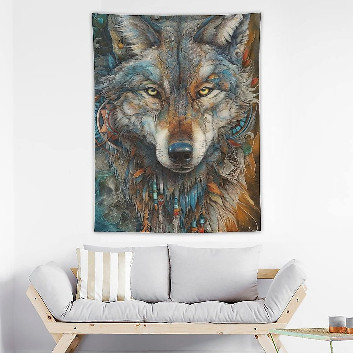 Joint Gou Cool Wolf Tapestry, Bohemian Style Tapestry Wall Hanging, Animal Aesthetic Tapestries Wall Art Home Decor for Bedroom Living Room 30"x40"