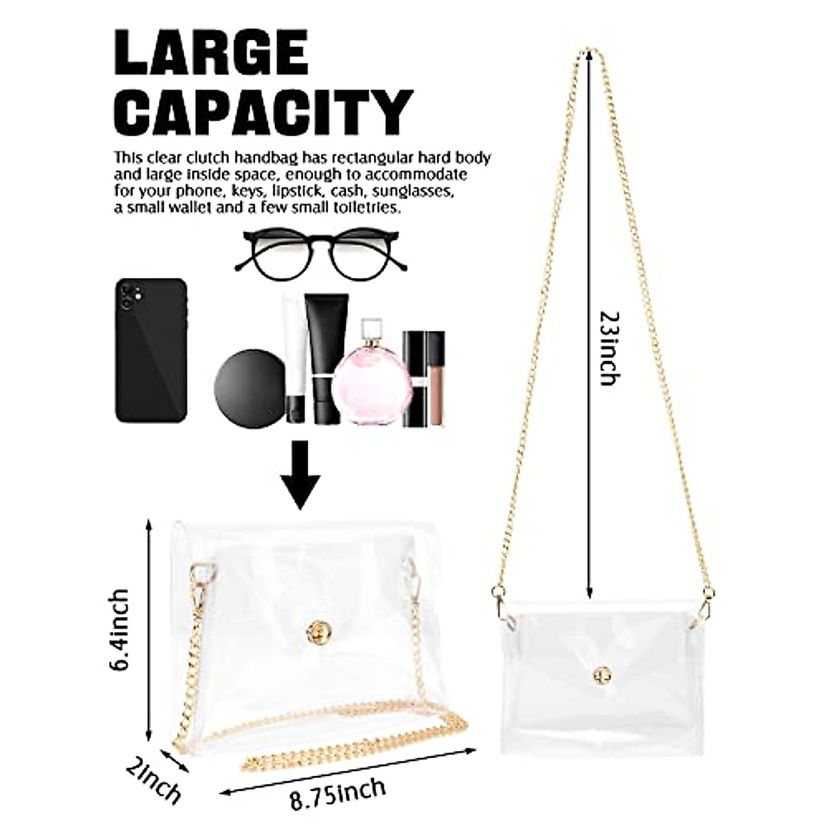 LHMTQVK Clear Purse for Women Clear Crossbody Bag Stadium Approved Transparent Bags for Concerts Sports Event Party (Golden)