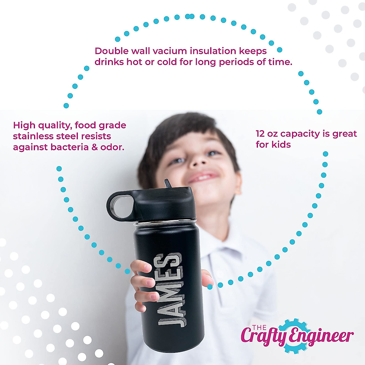 The Crafty Engineer Personalized Kids Water Bottle (Hot Pink)