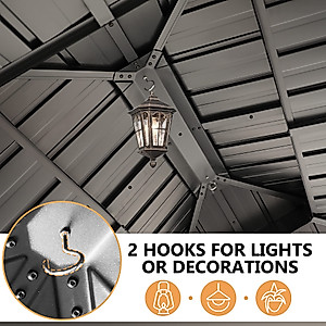 QZEN 10' x 12' Hardtop Gazebo with Netting and Curtains, Double Roof Permanent Metal Gazebo, Aluminum Frame Patio Gazebo for Backyard, Garden, Lawn and Deck