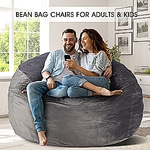 Homguava Bean Bag Chair: 6' Bean Bags with Memory Foam Filled, Large Beanbag Chairs Soft Sofa with Dutch Velet Cover (Grey, 6FT)