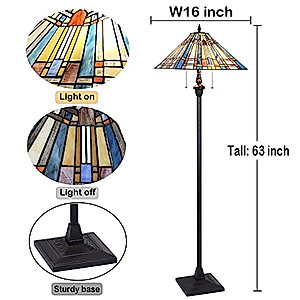 COTOSS Tiffany Floor Lamp,Stained Glass Lamp Shade,Vintage Antique Style Standing Double Light for Living Room & Bedroom