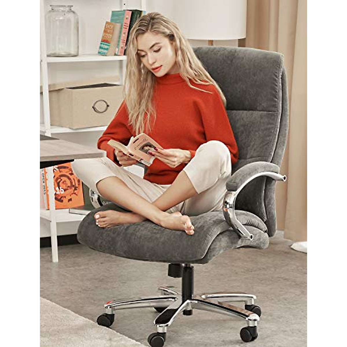 CLATINA Ergonomic Big & Tall Executive Office Chair with Fabric Upholstery 400lbs High Capacity Swivel Adjustable Height Thick Padding Headrest and Armrest for Home Office Gray
