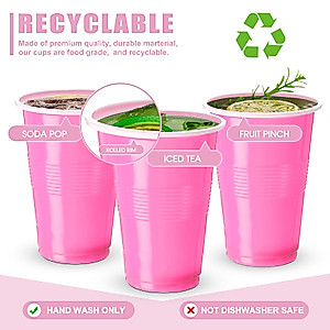 200 Count Pink Cups Plastic Disposable Bachelorette Party 16 Oz Hot Pink Small Cups Cocktail Cup Drinking Cup Bulk for Baby Shower Water Beverage Birthday Picnic Coffee Indoor Outdoor Events Supplies