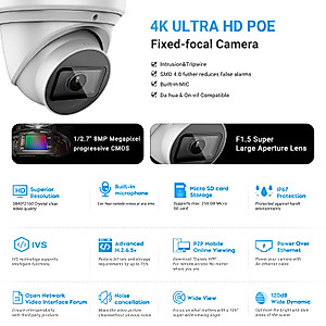 PANOEAGLE 8MP Starlight IR Eyeball Network Camera, 2.8mm Fixed Lens，Low Illumination Outdoor Camera with Built-in MIC, Max. 256 GB SD Card Slot