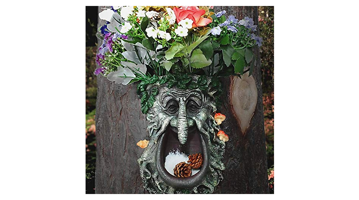 Whimsical Garden Decor: Big Mouth Old Man Tree Face Sculpture