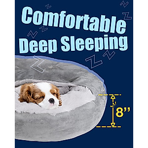 Pet Soft Small Dog Bed Cat Bed with Cover Cave - Round Calming Dog Beds Washable Cuddler Puppy Beds for Small, Medium Dogs and Cats (Grey, 27")