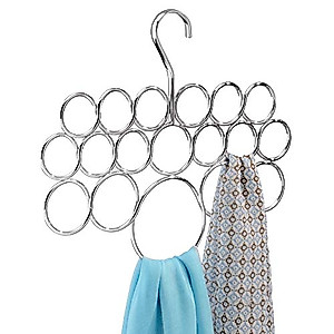 iDesign Axis Metal Loop Scarf Hanger, No Snag Closet Organization Storage Holder for Scarves, Men's Ties, Women's Shawls, Pashminas, Belts, Accessories, Clothes, 18 Loops ,0.3" x 9.9" x 11.2", Chrome