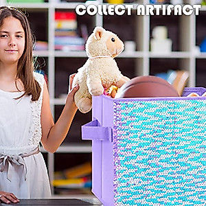 10 Pieces Fabric Foldable Purple Basket Cube Storage Organizer Bins Storage Cubes Toy Organizers and Storage for Nursery Home Bedroom Drawer, 11 x 11 x 11 inches