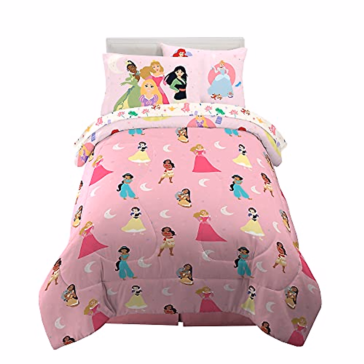 Franco Kids Bedding Super Soft Comforter and Sheet Set with Sham, 5 Piece Twin Size, Disney Princess