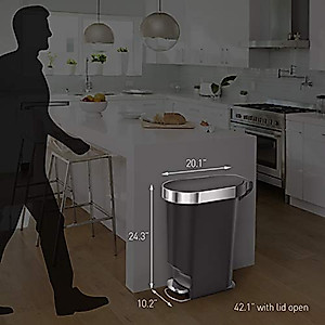 simplehuman 40 Liter / 10.6 Gallon Slim Kitchen Step Trash Can with Liner Rim, Black Plastic