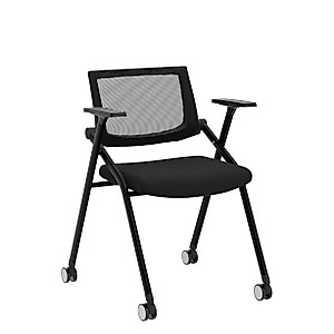[2 Pack] Stackable Conference Room Chairs with Wheels and Paddle, Ergonomic Mesh Back and Arms for Meeting, Conference, Reception, Training Room & Home Office Desk Folding Chairs