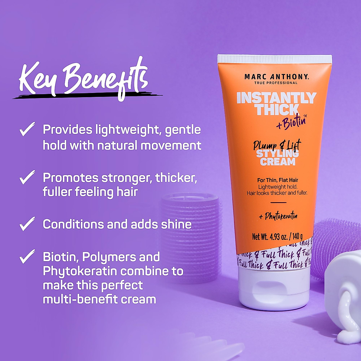 "Marc Anthony Biotin Styling Cream - Instantly Thick Plump & Lift with , Polymers and Phytokeratin - Thickening for Fine Hair - 4.93 Oz"