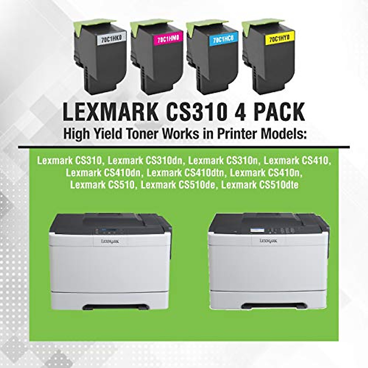 Be Green Ink Compatible Replacement Toner Cartridge for Lexmark CS310dn CS410dn CS310n CS310 CS510de CS410n CS410 CS510-701HK 70C1HK0 701HC 70C1HC0 701HM 70C1HM0 701HY 70C1HY0 Toner (4 Pack)