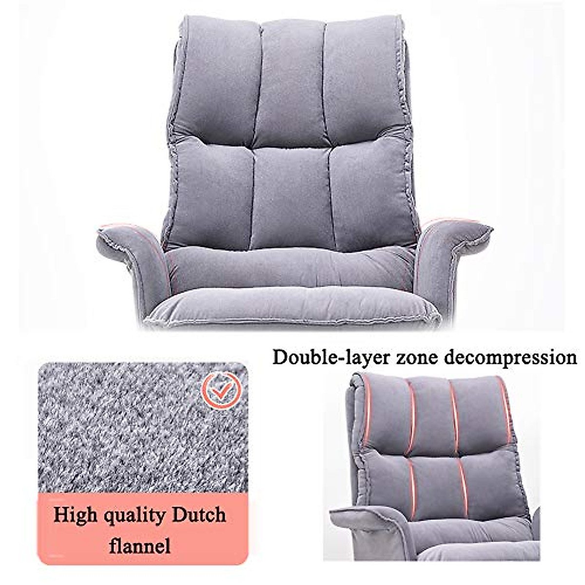 HQBL Ergonomic Adjustable High Back Recliner,Dutch Fleece Home Office Chair,360° Swivel Soft Seat with Padded Arm,for Computer Game/Executive/Rest