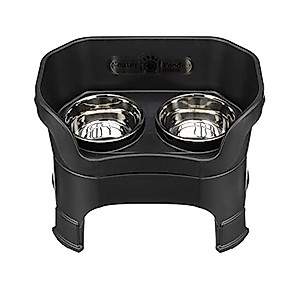 Neater Feeder Deluxe with Leg Extensions for Large Dogs - Mess Proof Pet Feeder with Stainless Steel Food & Water Bowls - Drip Proof, Non-Tip, and Non-Slip - Midnight Black