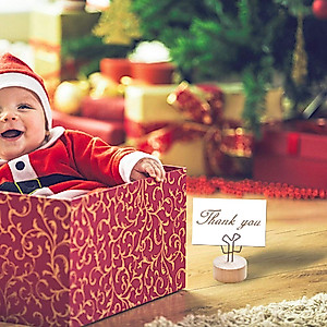 YBB 12 Pcs Christmas Wooden Base Place Card Holder, Xmas Tree Star Gift Shaped Picture Memo Note Photo Clip Number Holder Table Card for Christmas Party Wedding Home Bar Decoration