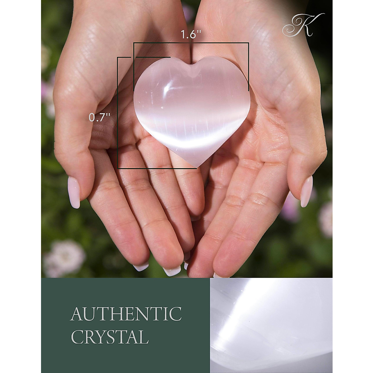 KALIFANO Selenite Heart Worry Stone with Healing & Calming Effects - High Energy Selenita/Satin Spar Love Palm Stone Used for Cleansing and Protection (Information Card Included)