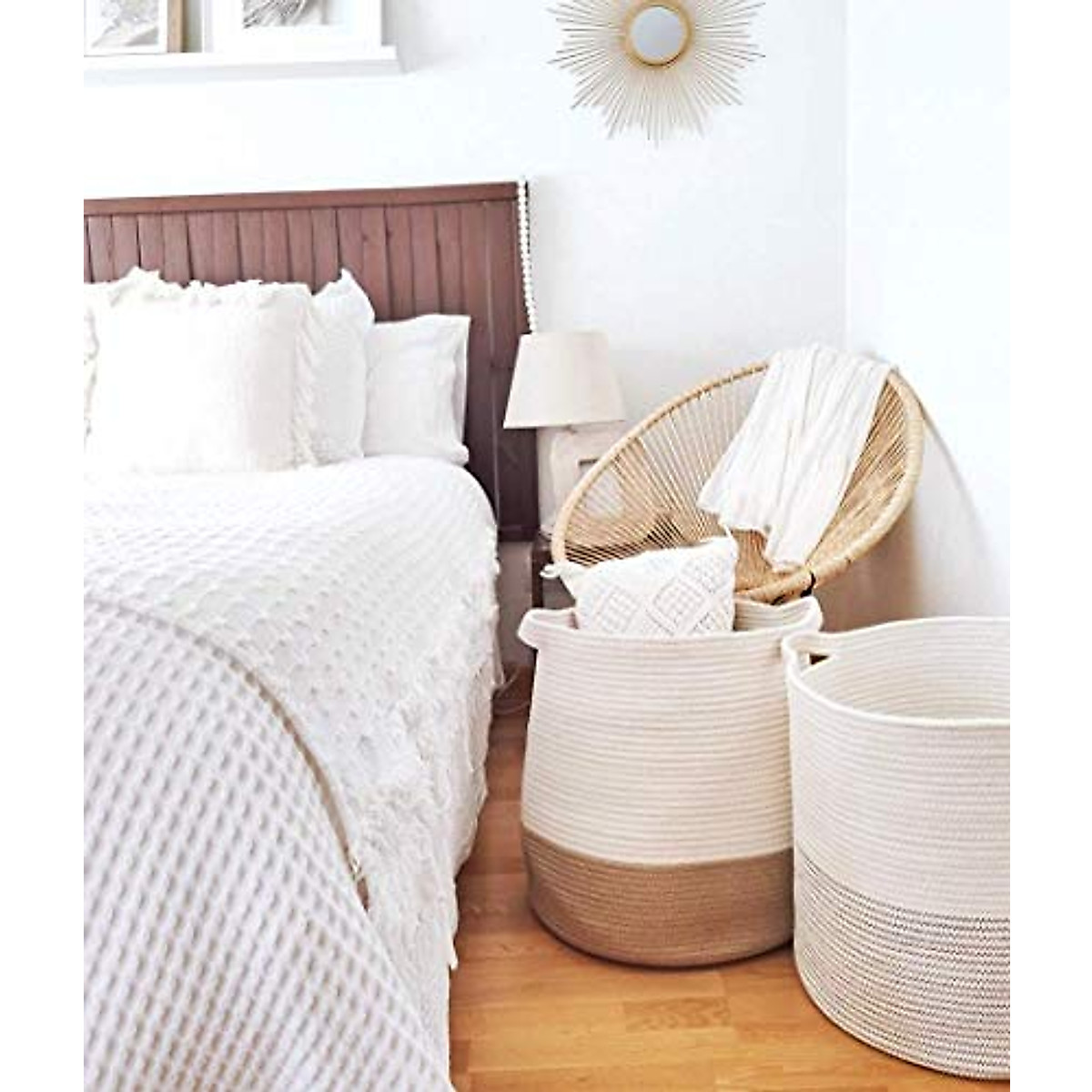 Large Woven Storage Baskets (Set of 2) Decorative Blanket Basket for Living Room, Toys, Pillows, Nursery or Towels. Laundry Hamper. Baskets for Organizing. Cotton Rope Baskets