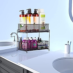 Halter 2-Tier Mesh Sliding Drawer Baskets, Bathroom, Pantry, Storage, Clothing, Cabinet Organizers, 14 by 12.75 by 6.75 Inches, Black