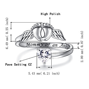 Miscarriage Ring Mommy of an Angel Necklace Bracelet 925 Sterling Silver Pregnancy Loss Memorial Jewelry Sympathy Gifts for Women Mom (Miscarriage Ring)