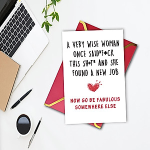 Ziwenhu Greeting Card, Funny Coworker Leaving, Congratulations Farewell Gifts for Women, Premium Quality, Blank Inside, 8 x 5.3 inches, Red Envelope