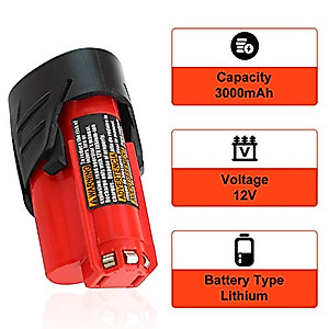 Amsbat 3000mAh 12 Volt Compatible with Milwaukee M12 Battery XC 48-11-2411 48-11-2420 48-11-2401 48-11-2402 48-11-2401 Lithium-ion Cordless Tools Batteries 2 Pack - Black