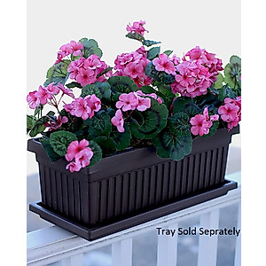 The HC Companies 18 Inch Venetian Rectangular Window Planter Box - Lightweight Plastic Indoor Outdoor Plant Pot with Drainage for Windowsill, Herbs, Flowers, Black