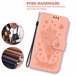 ONV Flip Case Compatible with Sony Xperia 1 III - Rose Butterfly Embossed Phone Case with Card Holder Lanyard Stand Case Leather Magnetic Wallet Cover for Sony Xperia 1 III [XT] -Pink