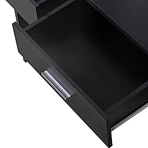 OFCASA Vanity Desk with Mirror and Lights, Vanity Set with 3 Colors Lights, Makeup Table with Mirror and Chair, Adjustable Nightstand, Solid Wood Legs, Bedroom Dressing Table (Black)