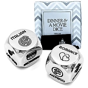 Luck Lab Date Decider Dice - Date Night Dice with Velvet Storage Bag (Dinner & A Movie Decider Dice)