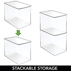 mDesign Tall Plastic Stackable Art and Craft, Sewing, Crochet Storage Container Bin with Hinged Lid - Compact Organizer and Holder for Thread, Beads, Ribbon, Glitter, Yarn, Clay - Clear