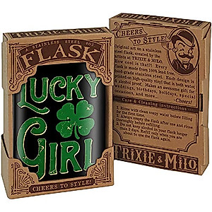 Lucky Girl 8 Oz Stainless Steel Hip Flask for Liquor - Comes in a Gift Box - Leakproof Design - Easy to Clean - 3.75” X 5.75” - By Trixie & Milo