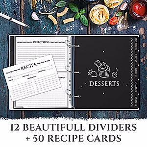Plaid Recipe Organizer with 50 Recipe Cards 4x6 and Full Page Dividers, Recipe Book Binder, Recipe Binder Kit, Recipe Binder, Cookbook Binder, Recipe Organizer Binder, Recipe Books Holder.