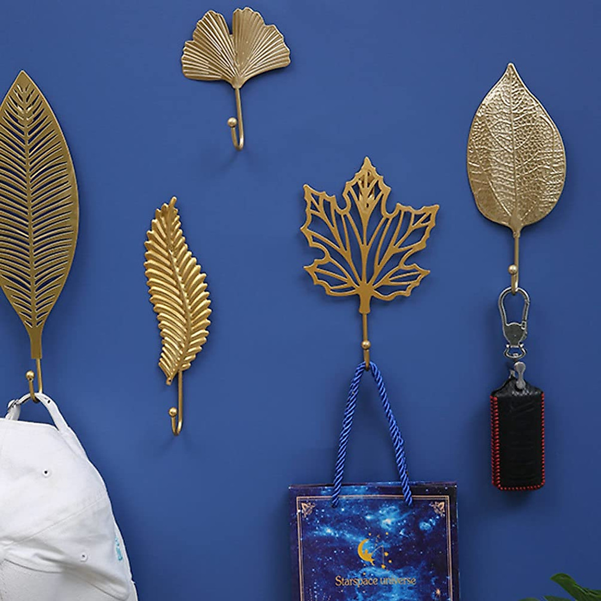 Hemoton Heavy Duty Garment Rack 2Pcs Iron Ginkgo Leaf Hooks Nordic Style Hooks Wall Mounted Hook Wall Hanger for Cloakroom Hallways Living Room ? Gold ? Backpack Hanger