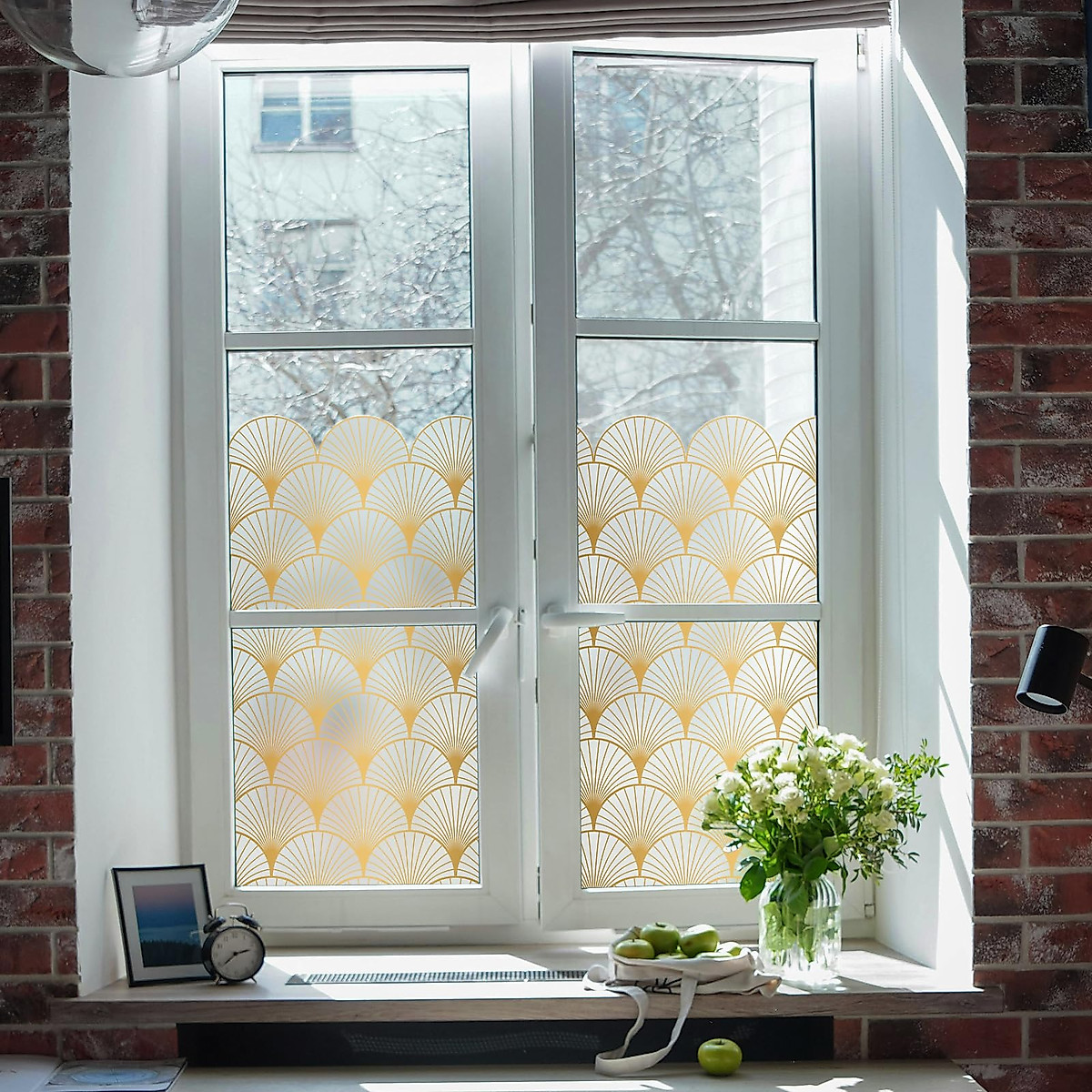 DKTIE Window Privacy Film Frosted Glass Static Clings Non Adhesive with Installation Tools, Modern Home Improvement Style (B117, 17.7'' x 78.7'')