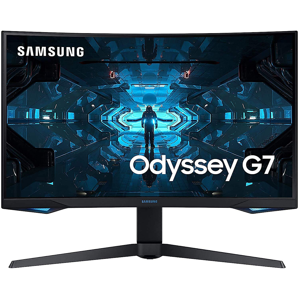 SAMSUNG 27" Odyssey G7 Series WQHD (2560x1440) Gaming Monitor, 240Hz, Curved, 1ms, HDMI, G-Sync, FreeSync Premium Pro, LC27G75TQSNXZA, Blue