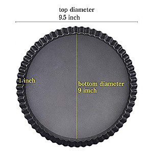 RICHSC-PAN Tart Pan, 9 Inch Tart Pans, Non-Stick Removable Loose Bottom Carbon Steel 9In Tart Pan, The 9.5 Inches at the Top and 9 Inches at the Bottom, With a Depth of 1.1 Inches.