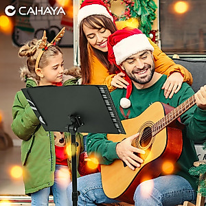 CAHAYA 5 in 1 Dual-use Sheet Music Stand & Desktop Book Stand Metal Portable Solid Back Height Adjustable from 31.4-57in with Book Stand Support, Carrying Bag, Sheet Music Folder and Clip